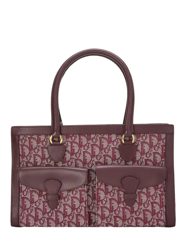 Dior Trotter Canvas Double Pocket Tote - Burgundy