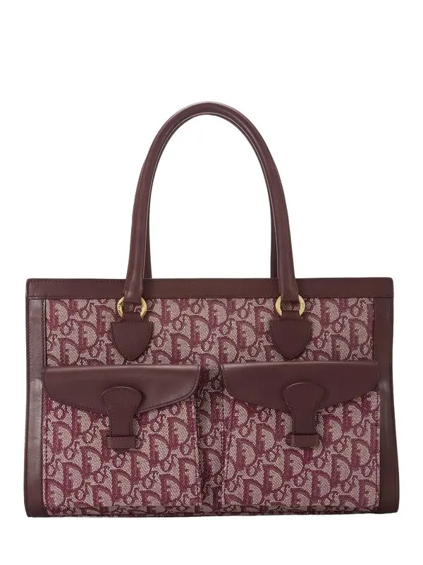Dior Trotter Canvas Double Pocket Tote - Burgundy