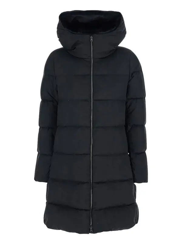 Herno Tech Fabric Down Jacket With Fixed Hood And Quilted Design - Black