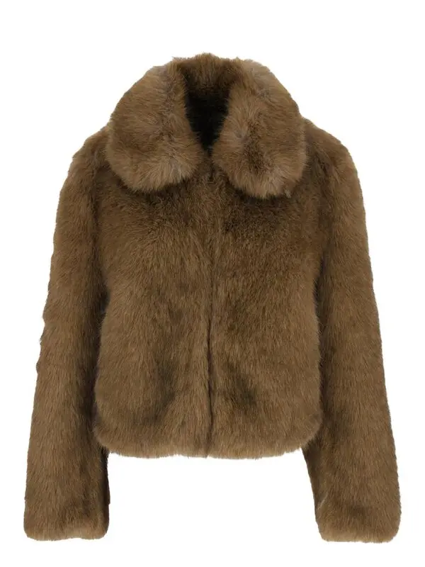 MSGM Fur Jacket With Spread Collar - Beige