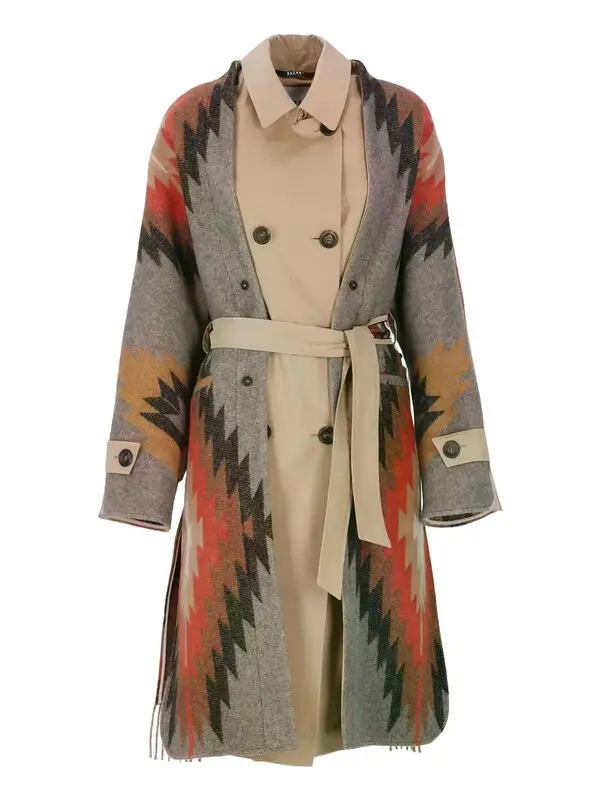 BAZAR DELUXE Belted Fringed Coat - Neutrals