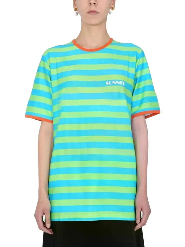 Sunnei Striped Crew-neck T-shirt - Blue