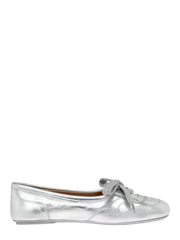 GIANVITO ROSSI Lace-up Perforated Ballet Flats - Silver