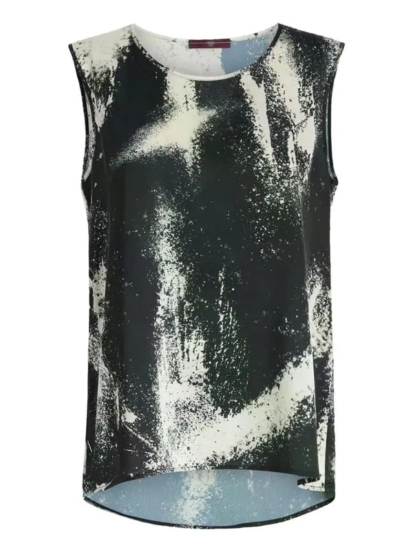 High Spray-effect Print Satin Top - Black