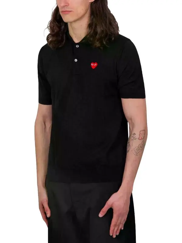 Comme Des Garçons Heart Knitted Polo Shirt - Black