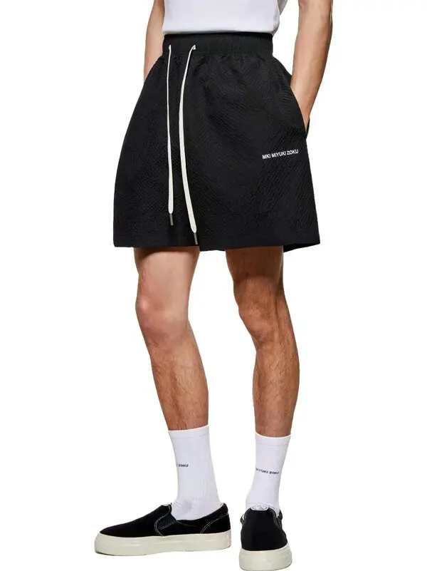 MKI MIYUKI ZOKU Seersucker Drawstring Shorts - Black