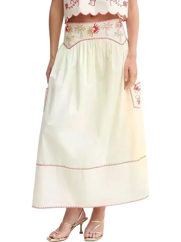 NEVER FULLY DRESSED Pollenca Embroidered Midi Skirt - White