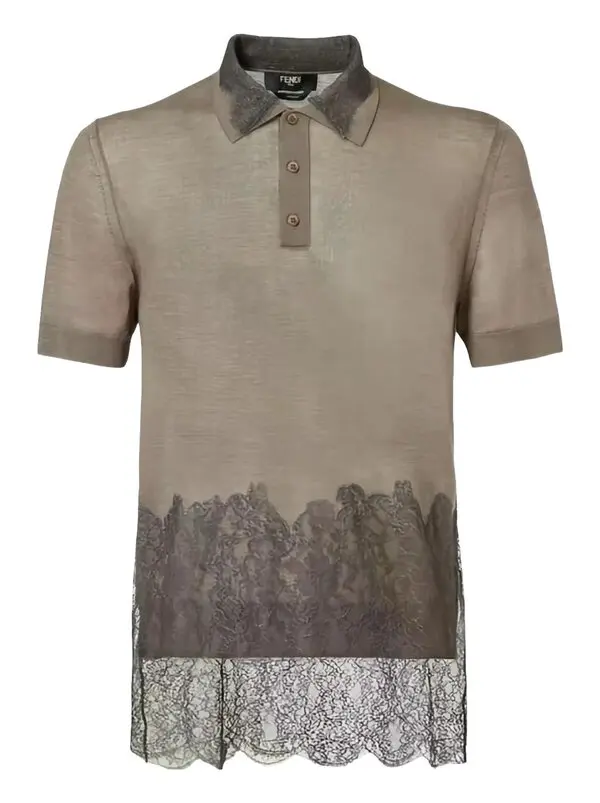 Fendi Lace-panel Polo Shirt - Grey