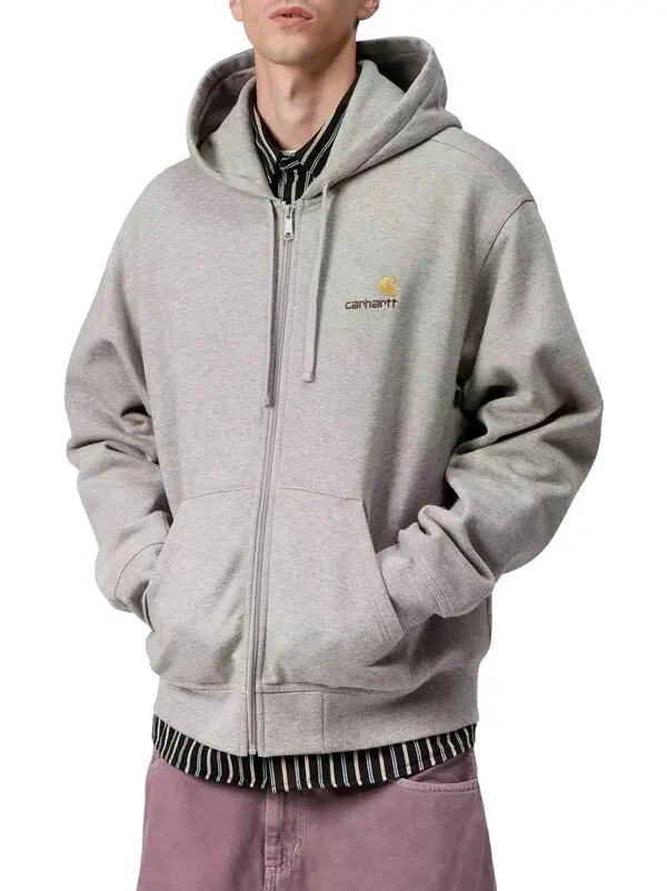 Carhartt Work In Progress Logo Zip-up Hoodie - Grey