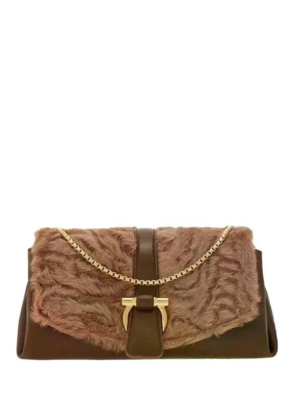 FERRAGAMO Mini Bag With Shearling Front And Chain Strap - Brown