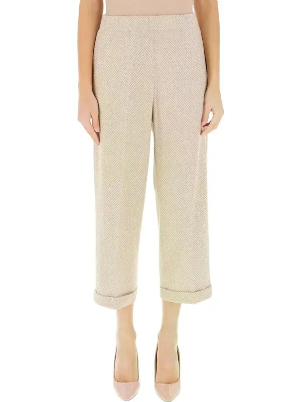 Liviana Conti Herringbone Cuffed Trousers - Neutrals