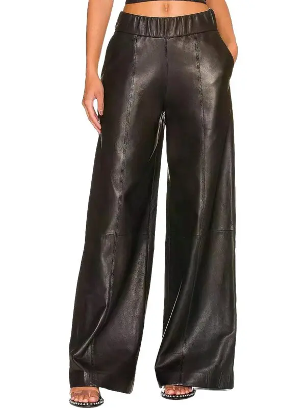 Sprwmn Elasticated-waistband Leather Trousers - Black
