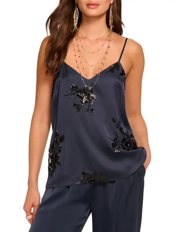 Ramy Brook Embellished Satin Camisole - Navy