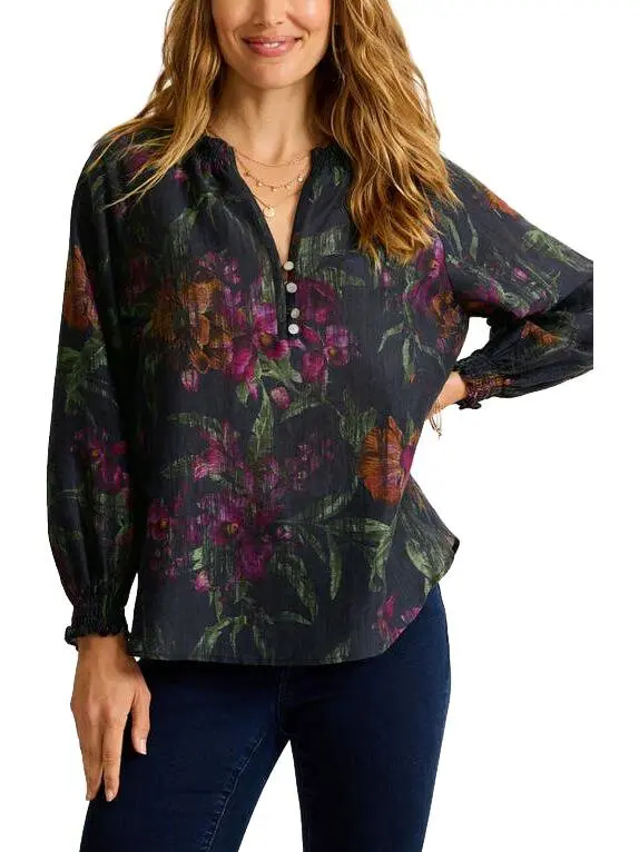 Tommy Bahama Orchid Isle Split Neck Top - Black
