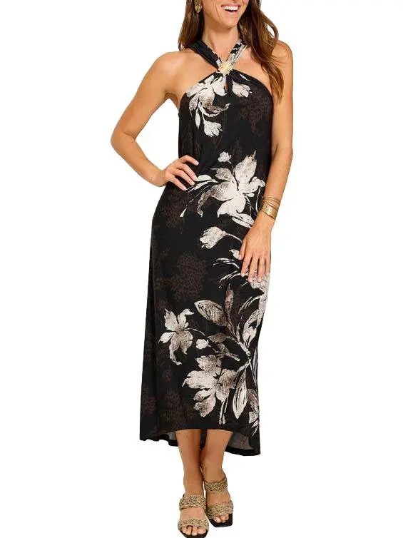Tommy Bahama Carmela Bloom Beauty High-low Halter Dress - Black