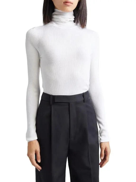 TWP Wool Ribbed Turtleneck Top - Ivory