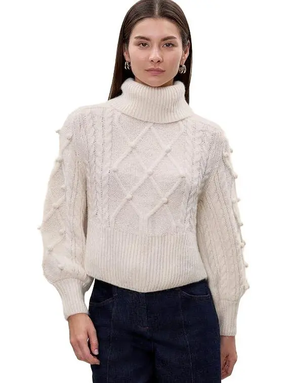 Rebecca Taylor Petra Turtleneck Bobble Cable-stitch Sweater - Ivory