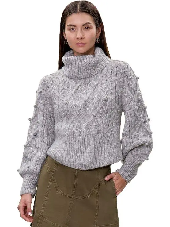 Rebecca Taylor Petra Turtleneck Bobble Cable-stitch Sweater - Light Grey