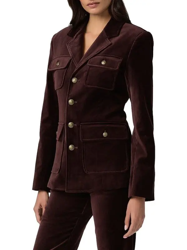 Paige Velveteen Notched Lapel Blazer - Aubergine
