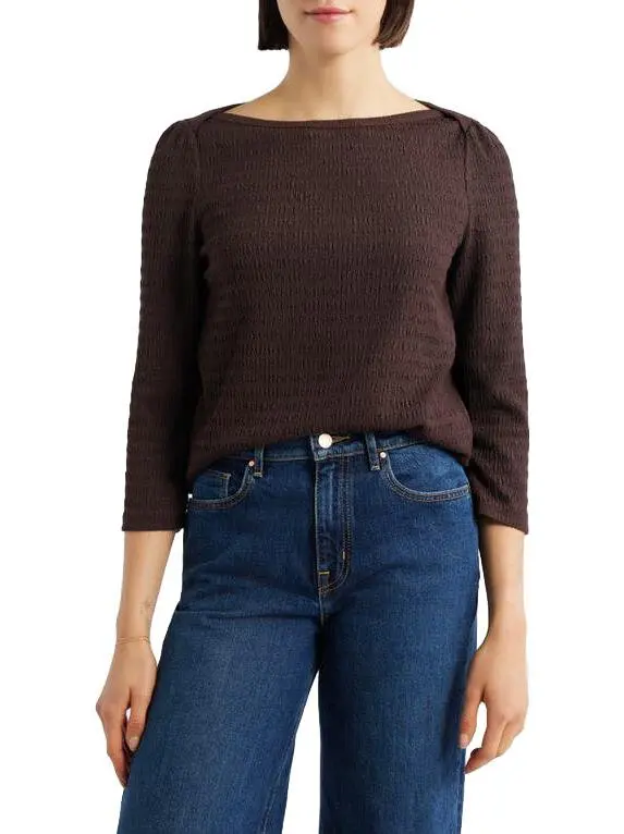 Bobeau Boat Neck Knit Top - Brown