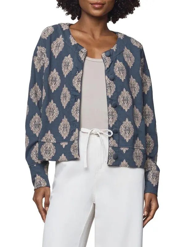 Splendid Blaire Embroidered Cardigan - Ice Navy/camel