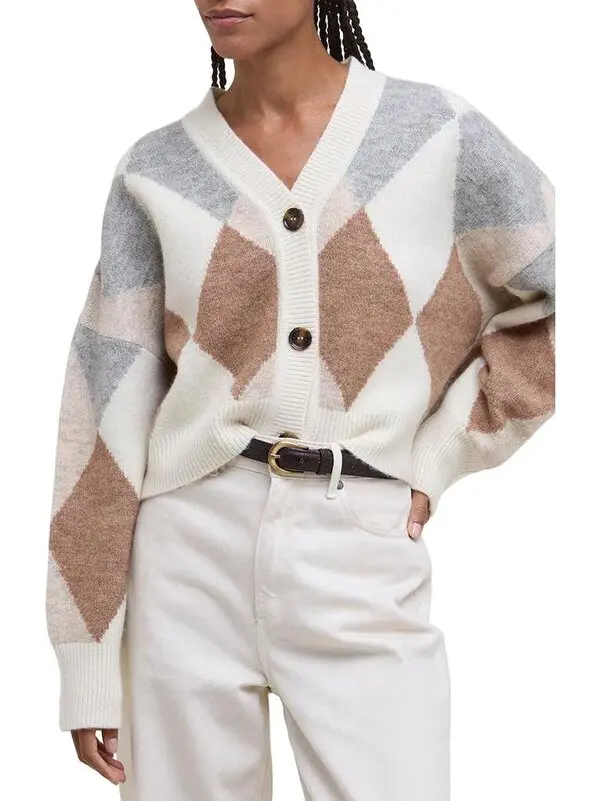 Barbour Silvia Diamond Jacquard Wool Blend Cardigan - Ivory Multi