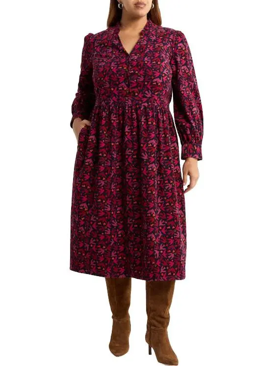 SEASALT CORNWALL Floral Long Sleeve Corduroy Midi Dress - Paper Birds Jam