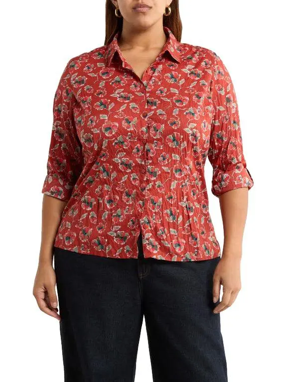 SEASALT CORNWALL Larissa Printed Organic Cotton Button-up Shirt - Artist Camellia Red Sail
