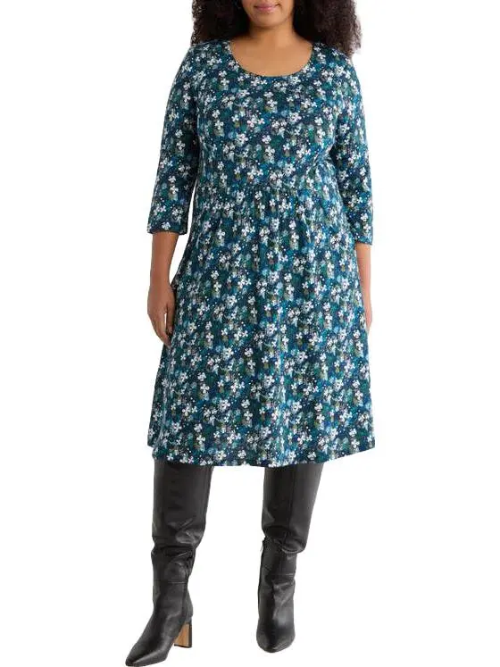 SEASALT CORNWALL Floral Print Organic Cotton Fit & Flare Dress - Moorland Floral Maritime