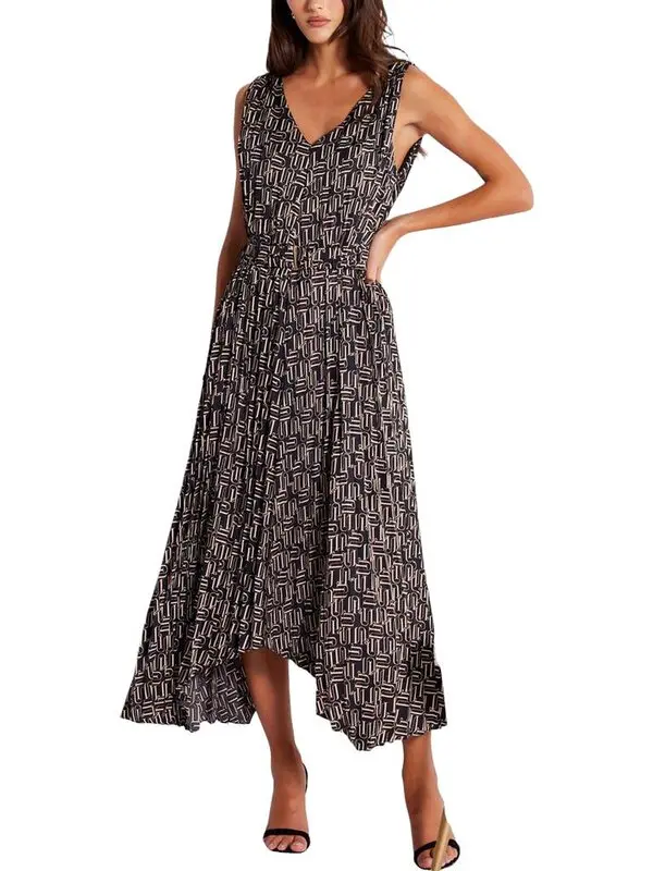 BISHOP + YOUNG Highbrow Pleat Dress - Retro Print