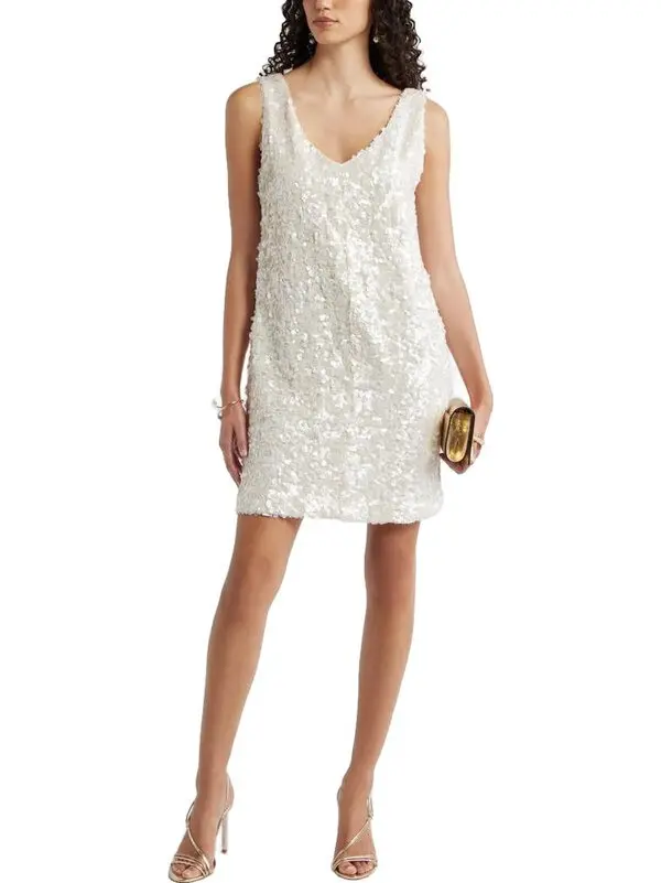 Nordstrom Sequin V-neck Minidress - Ivory Sequin