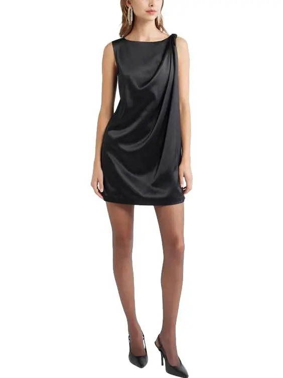 OPEN EDIT Sleeveless Satin Mini Dress With Bow - Black