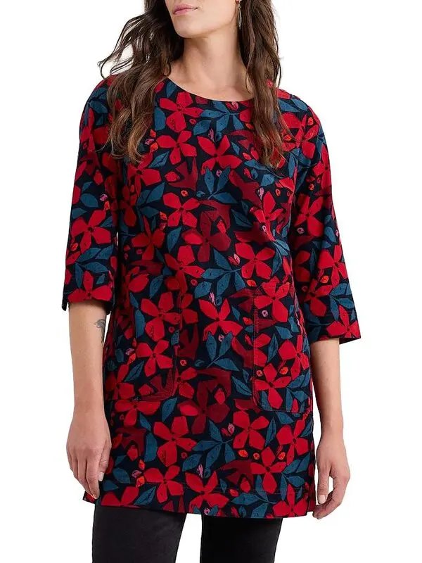 SEASALT CORNWALL Floral Pincord Tunic - Headland Collage Carmine
