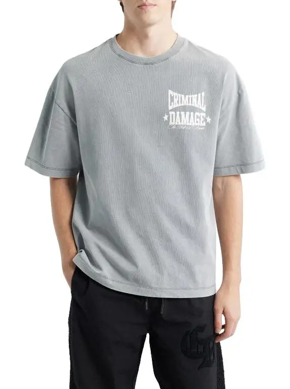 CRIMINAL DAMAGE Logo Graphic T-shirt - Washed Grey