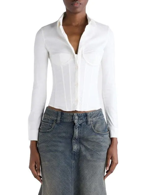 Balenciaga Corseted Stretch Poplin Button-up Shirt - 9000 White
