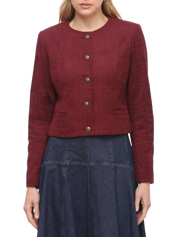 Bagatelle Faux Suede Cropped Jacket - Berry