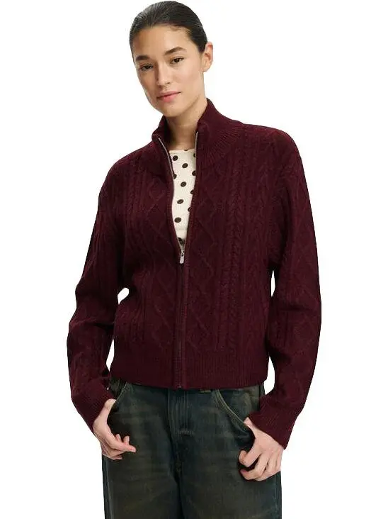 COTTON ON Cable Knit Bomber - Cherrywood