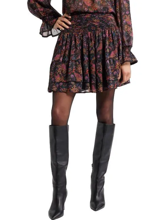 Treasure & Bond Floral Pleated Chiffon Mini Skirt - Black- Purple Rose Tapestry