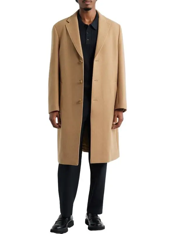 OPEN EDIT Wool Blend Melton Overcoat - Tan Tiger