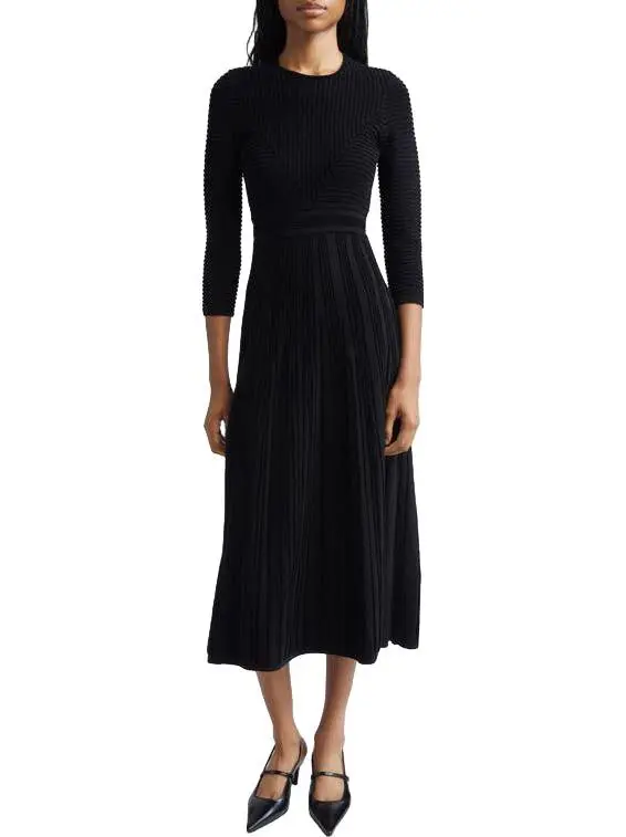 Emporio Armani Ottoman Knit Midi Fit-and-flare Dress - Solid Black