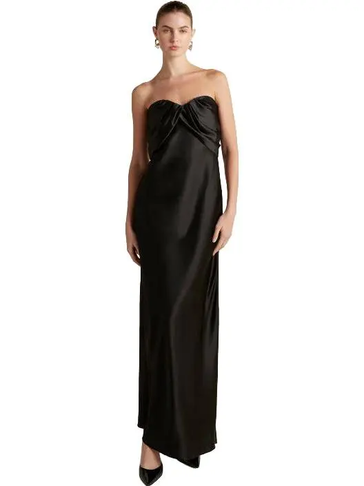 Marina Moscone Satin Draped Bustier Dress - Black