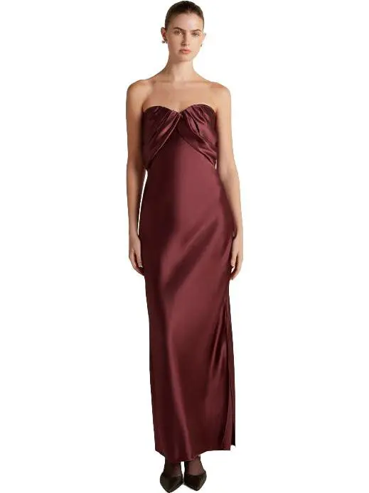 Marina Moscone Satin Draped Bustier Dress - Garnet