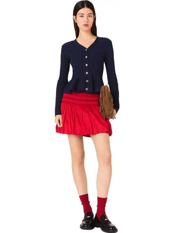 Maje Peplum Waist Cardigan - Navy