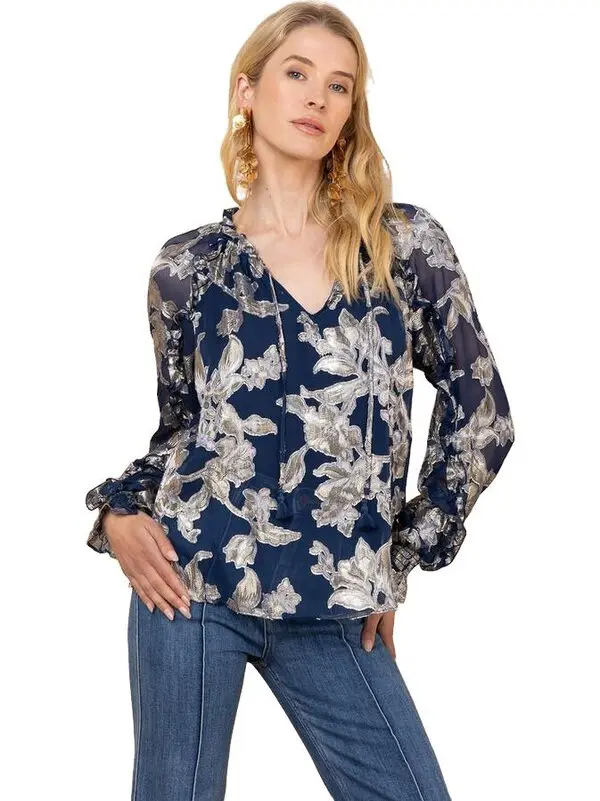 Hale Bob Robin Lurex Chiffon Top - Black