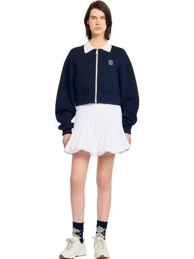 Sandro Cropped Two-tone Smocked Sweatshirt - Natural