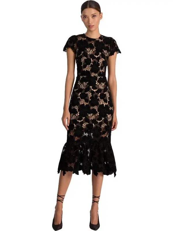 Alice + Olivia Clover Open Back Midi Dress - Black