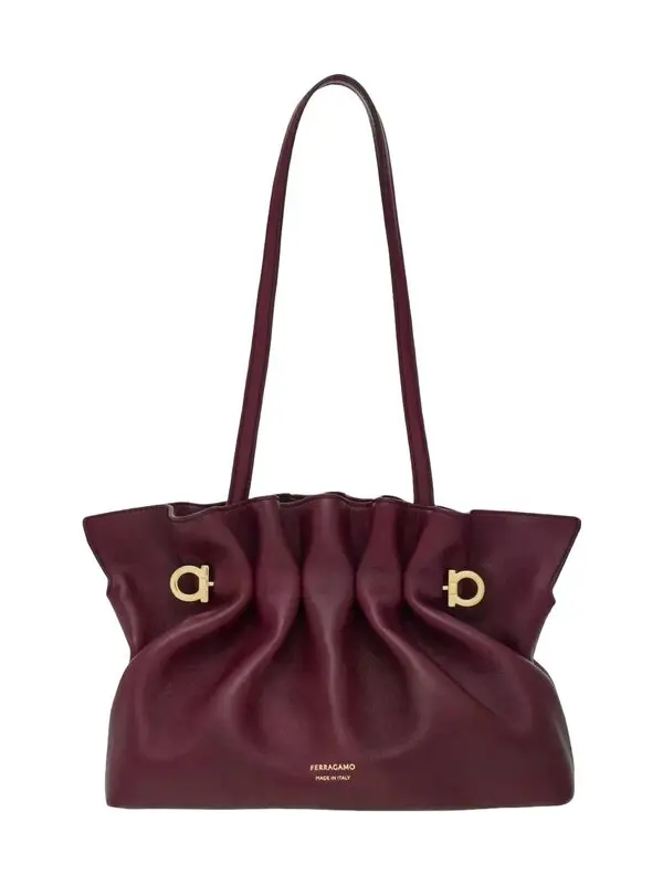 FERRAGAMO Small Soft Gancini-pin Shoulder Bag - Red