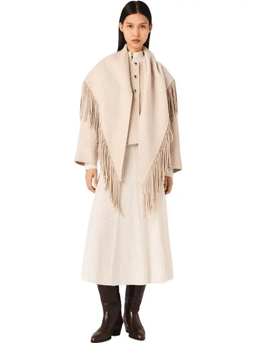Maje Cropped Wool Coat With Removable Scarf - Neutral / White