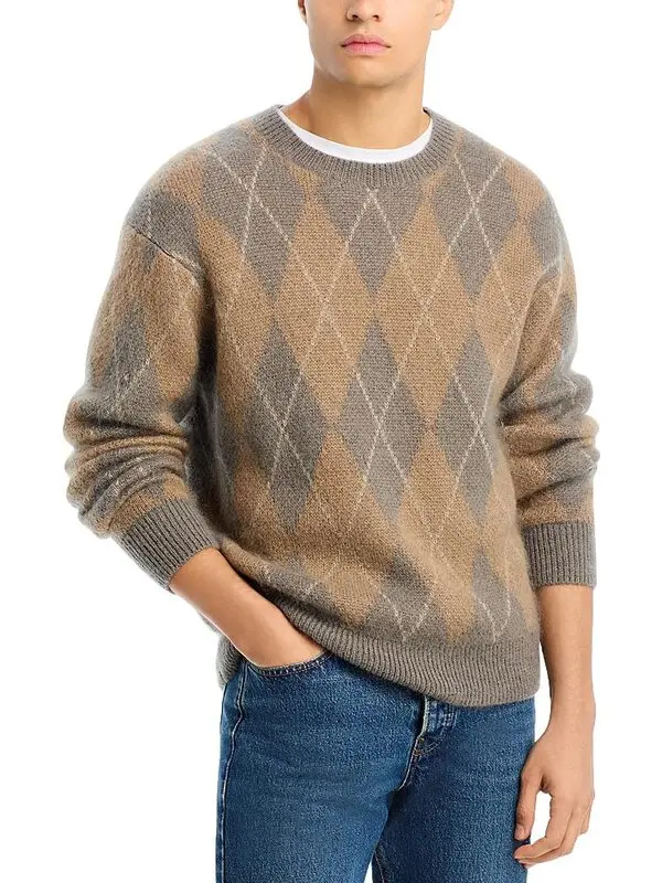 FRAME Argyle Crewneck Sweater - Taupe Multi