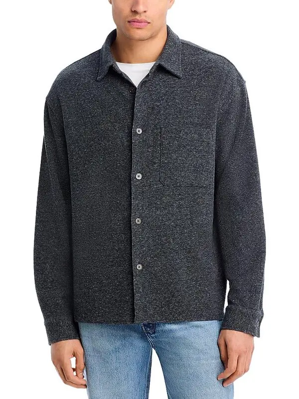 FRAME Cotton Blend Waffle Textured Button Down Shirt - Heather Grey